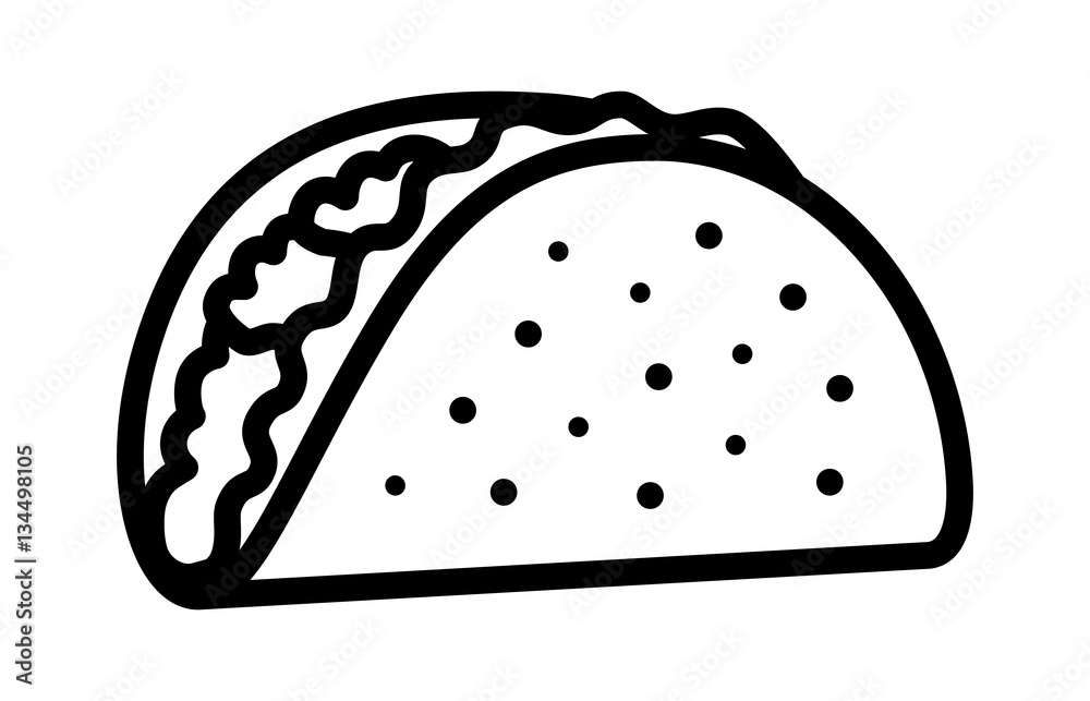 Taco with tortilla shell Mexican lunch line art vector icon for food ...