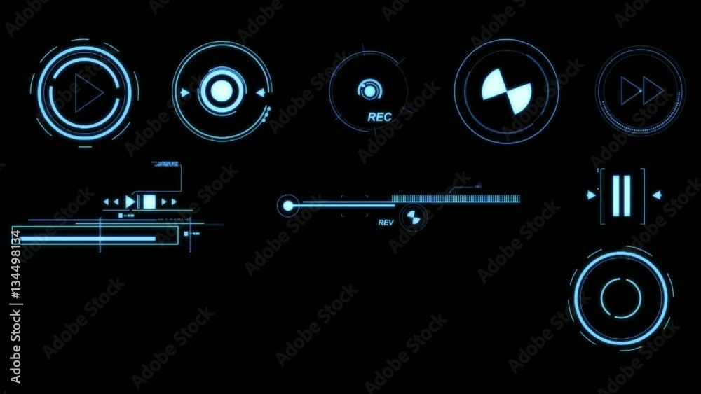 Blue Futuristic Interface Elements. Three screens containing high ...