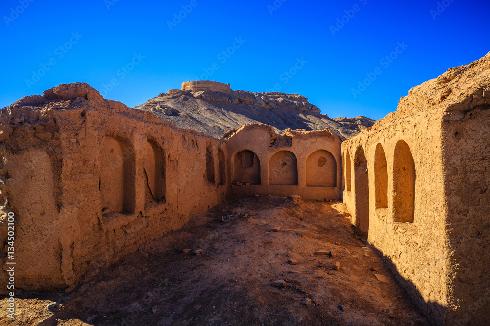 Ruins near the Tower of Silence, or Dakhma,is a Zoroastrian structure ...