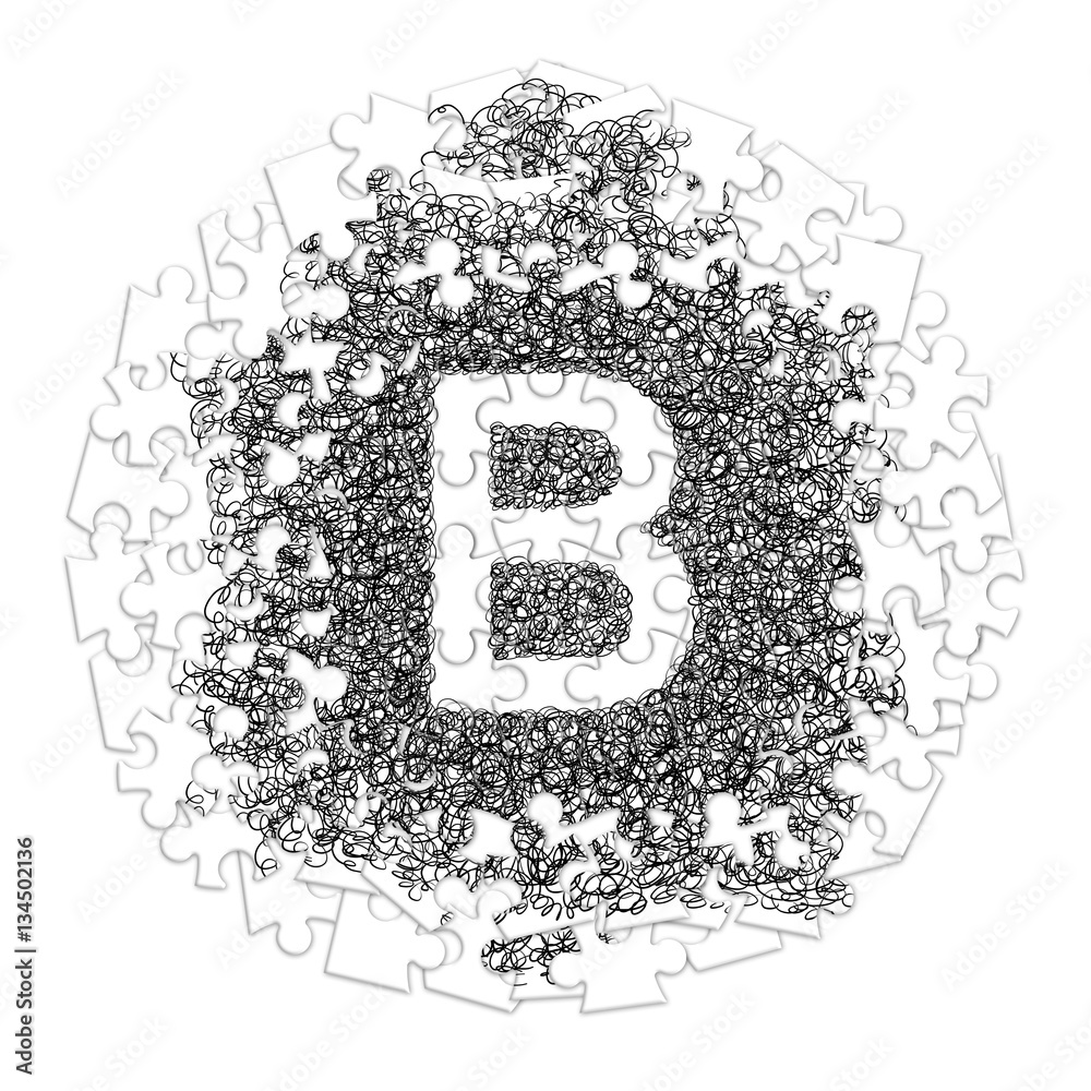 Letter B. Hand made font drawn with graphic pen on white background ...