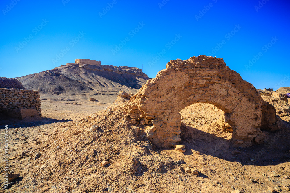 Ruins near the Tower of Silence, or Dakhma,is a Zoroastrian structure ...