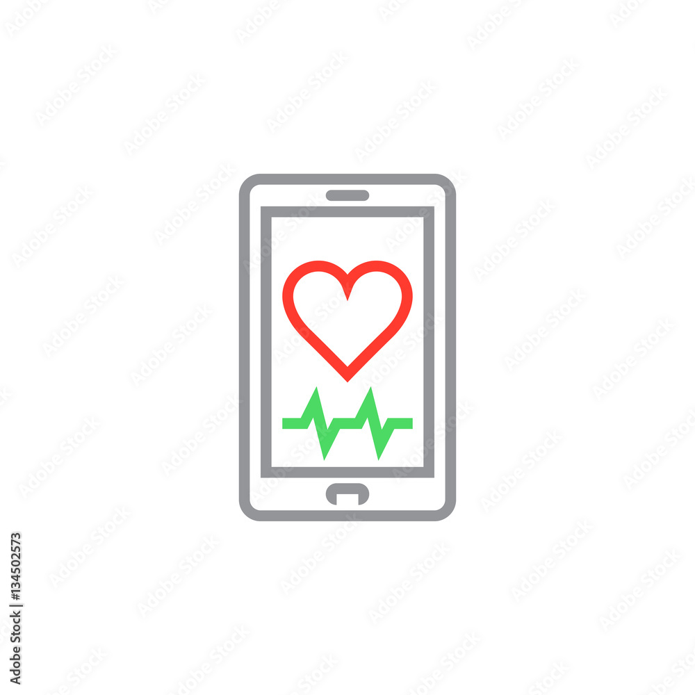 Heart rate mobile monitor symbol. Smartphone with heart line icon ...