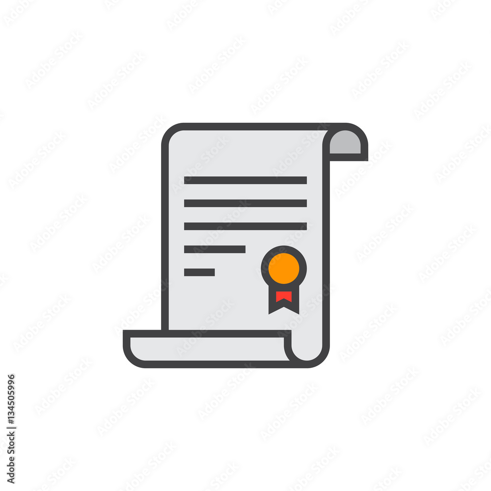 Certificate line icon, filled outline vector sign, linear colorful ...