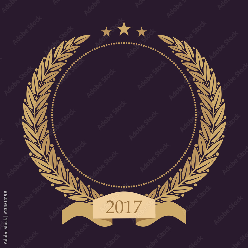 Monogram initials. Golden laurel wreath. Empty space for text. Template ...