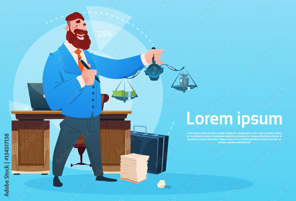 Rich Business Man Hold Scale With Money Office Interior Businessman ...