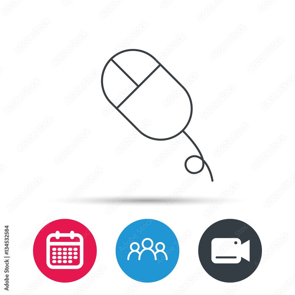 Computer mouse icon. PC control device sign. Group of people, video cam ...
