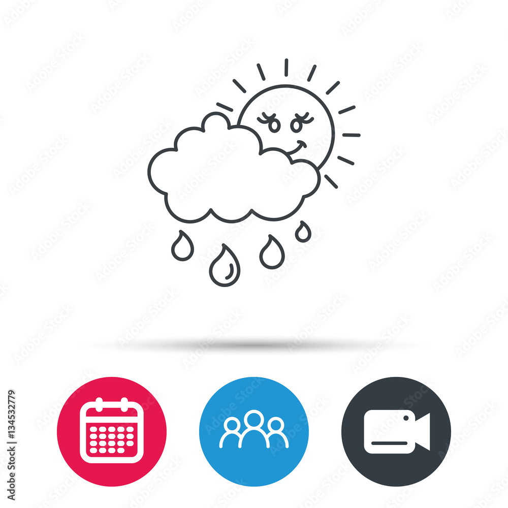 Rain and sun icon. Water drops and cloud sign. Rainy overcast day ...