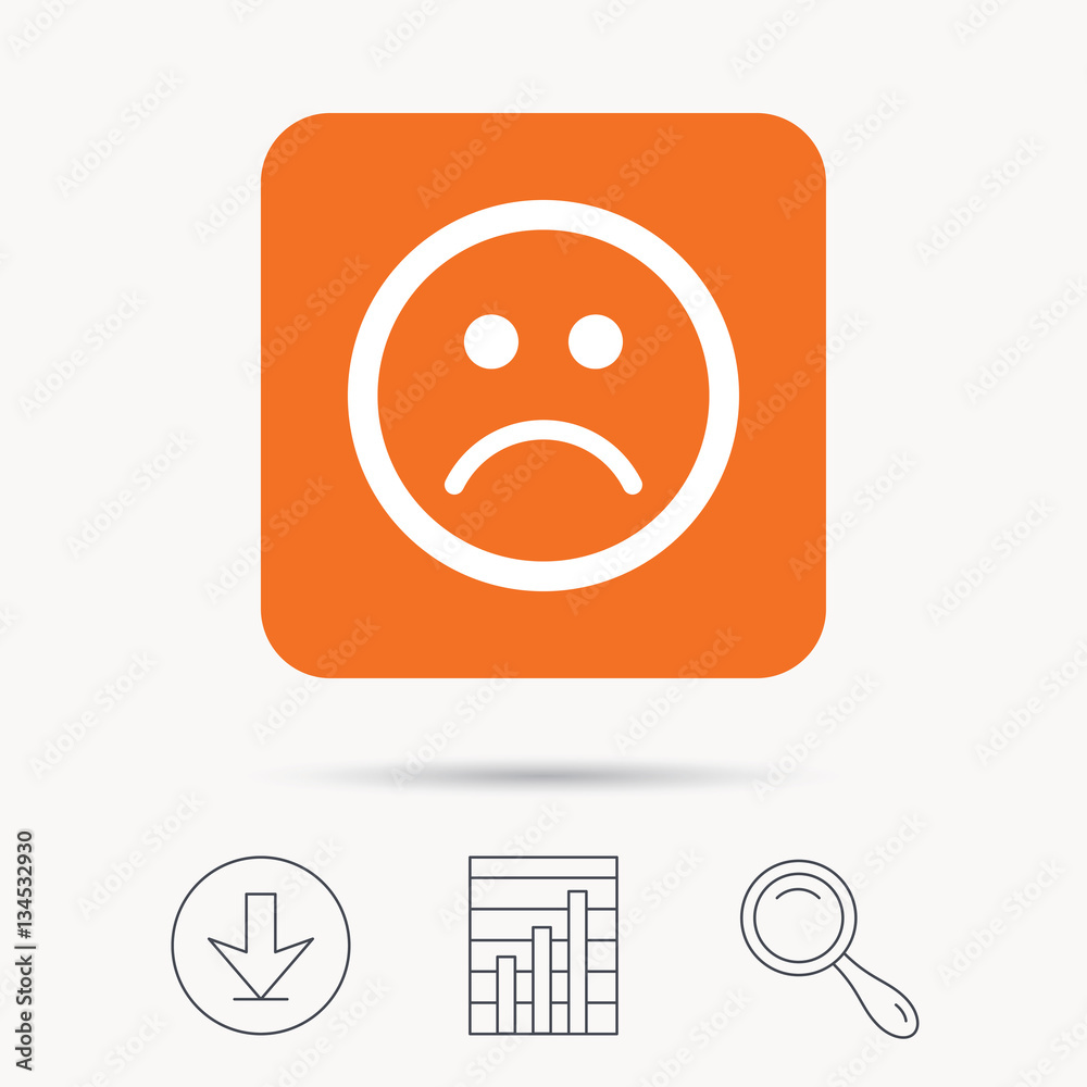 Sad smiley icon. Bad feedback symbol. Report chart, download and ...