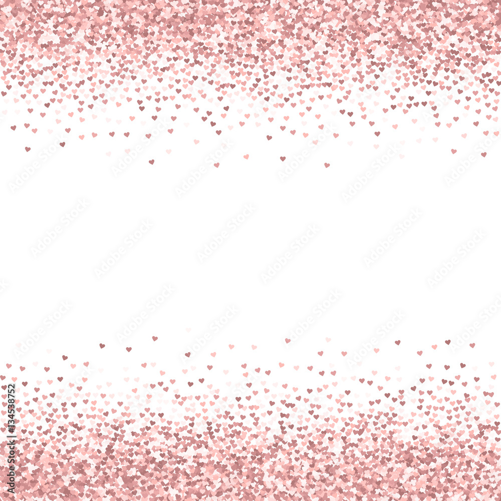 Pink golden glitter made of hearts. Borders on white valentine ...