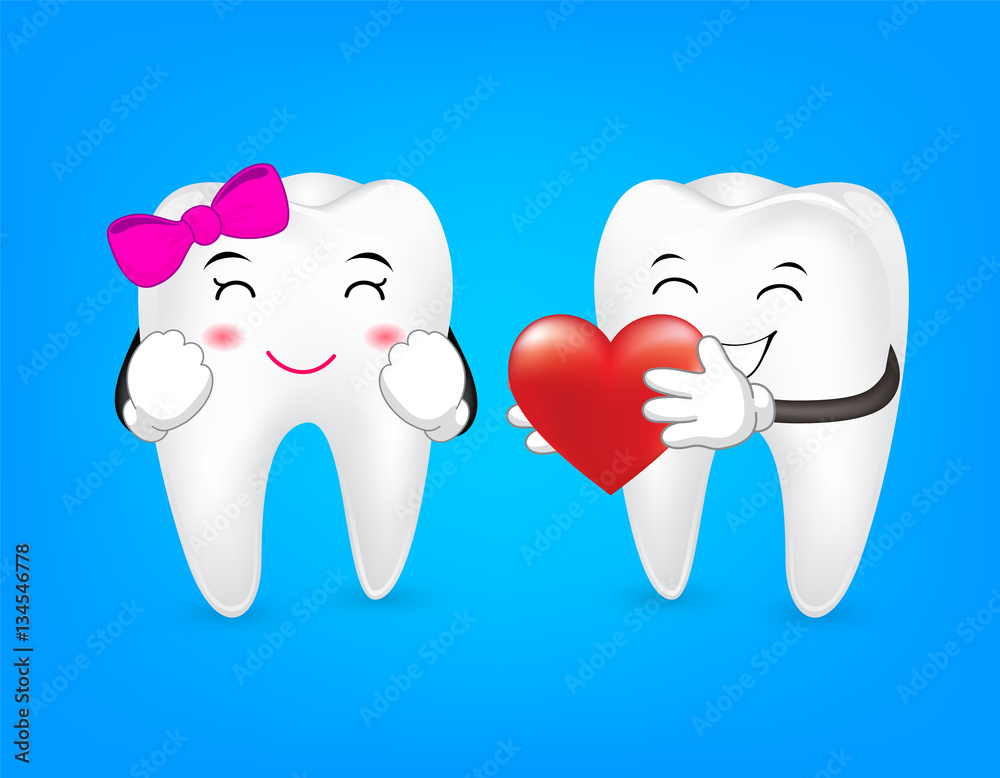 Tooth character holding red heart. Couple in love, Valentine's day ...