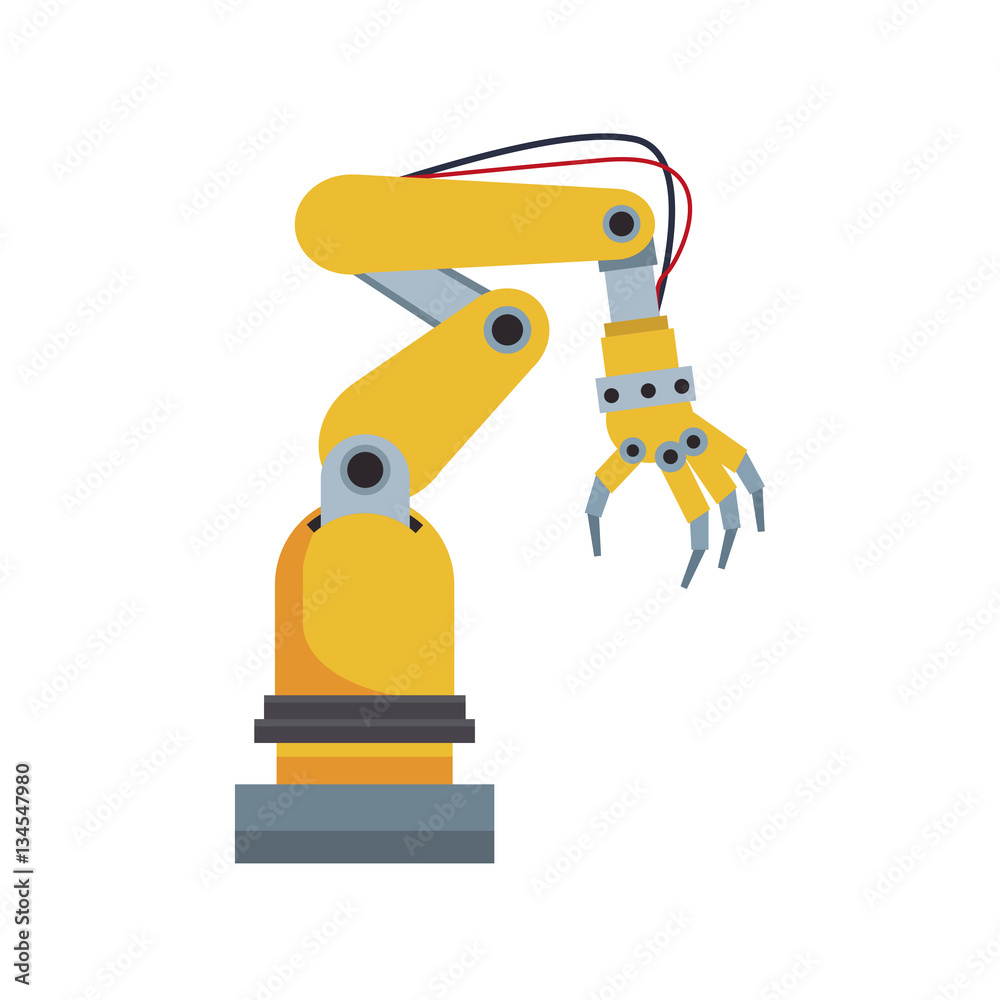 robotic hand icon, industrial machine over white background. colorful ...