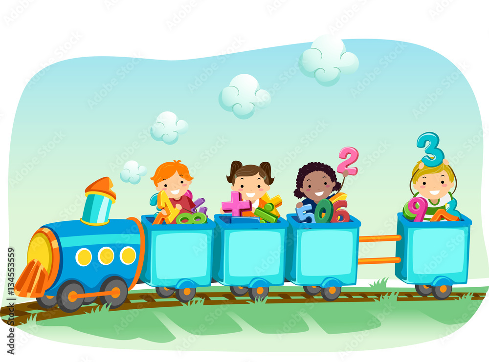 Stickman Kids Math Train Numbers Stock Vector | Adobe Stock