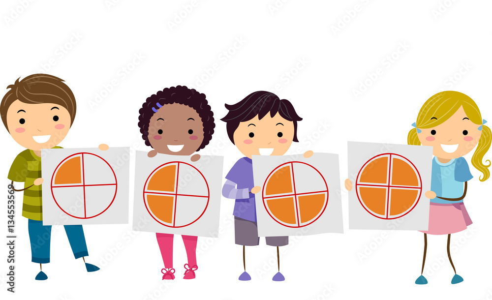 Stickman Kids Pie Fraction Math Stock Vector | Adobe Stock