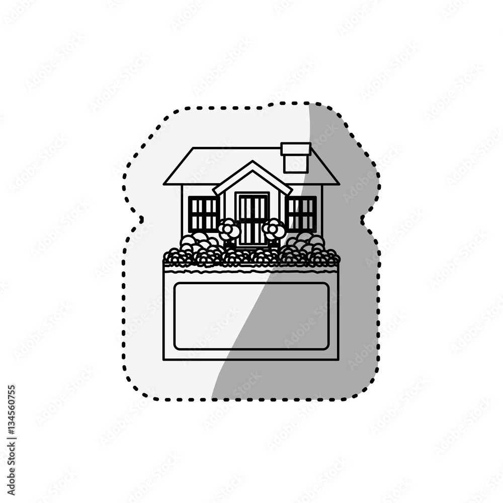 sticker silhouette small house design with label vector illustration ...