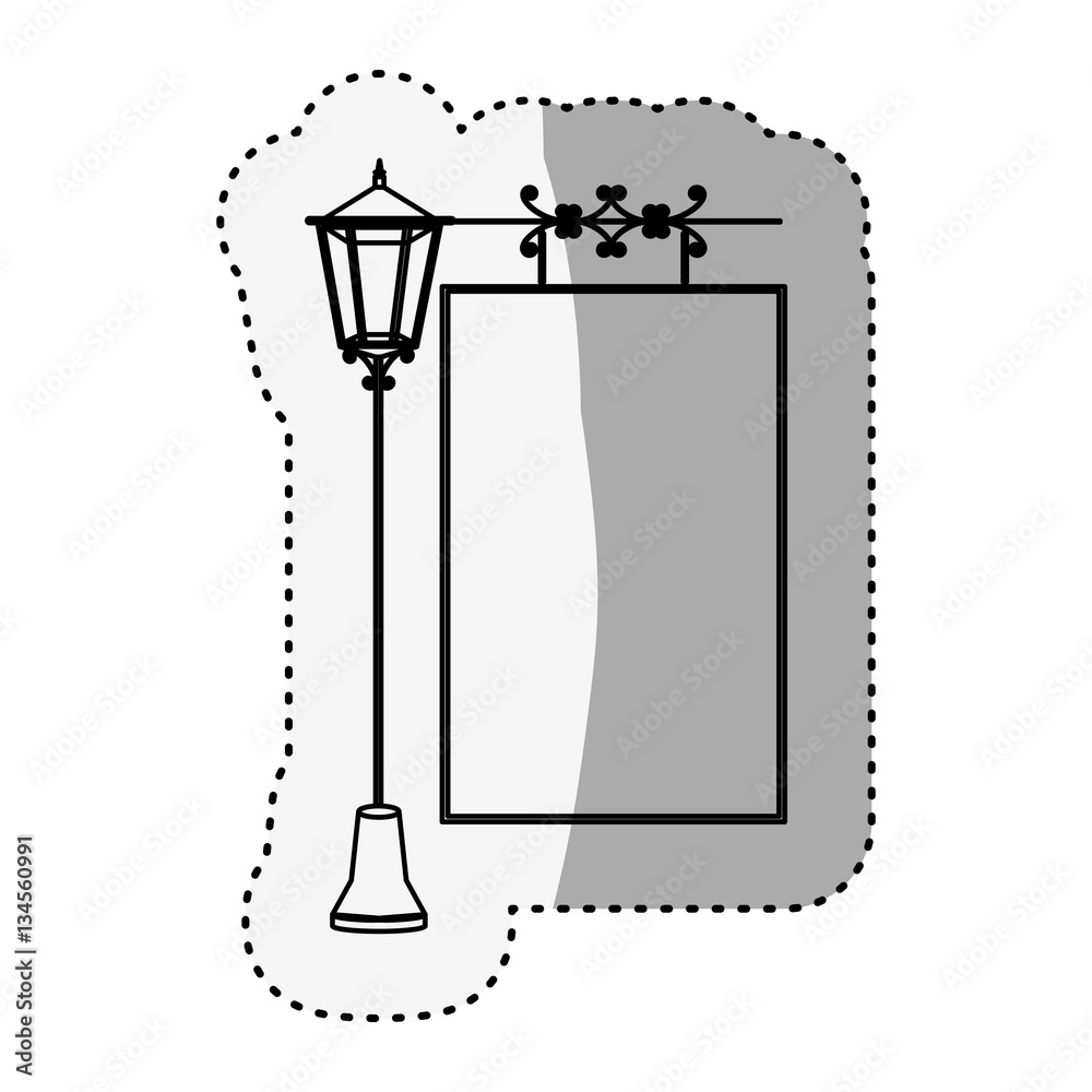 sticker silhouette lamp post with poster vector illustration Stock ...
