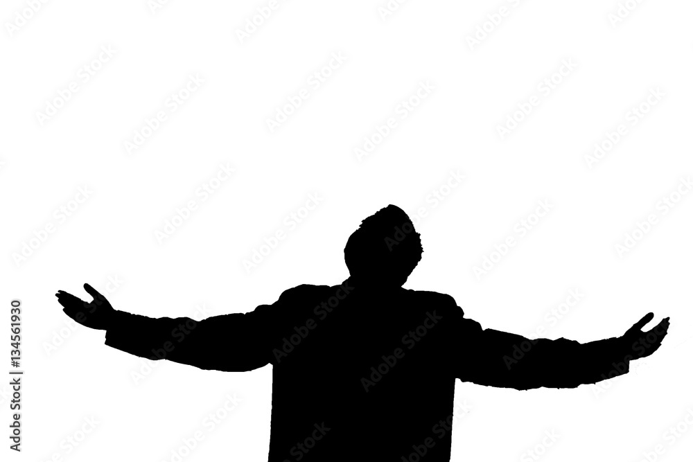 Man silhouette feeling freedom isolated on white background Stock Photo ...