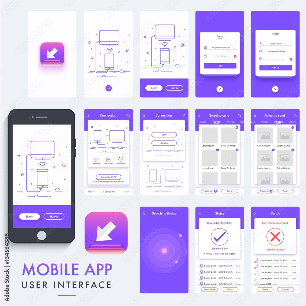 Mobile App Material Design, UI, UX Kit. Stock Vector | Adobe Stock