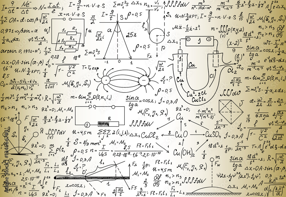 Vector seamless endless mathematical texture with math and physical ...