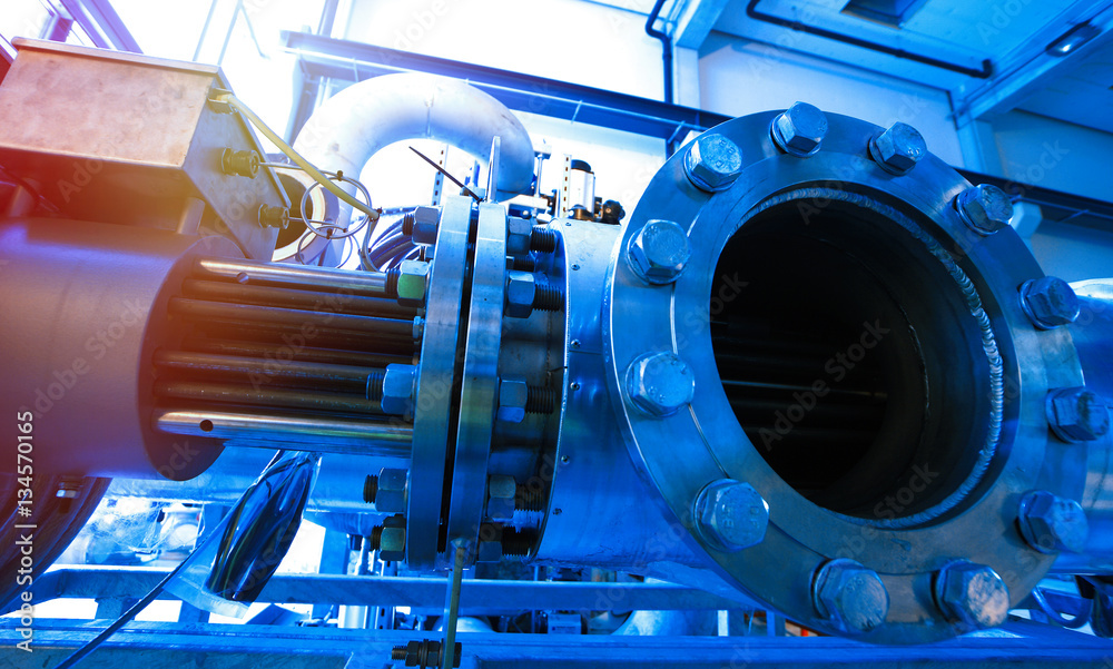 Industrial zone, installation of Steel pipelines and cables in b Stock ...