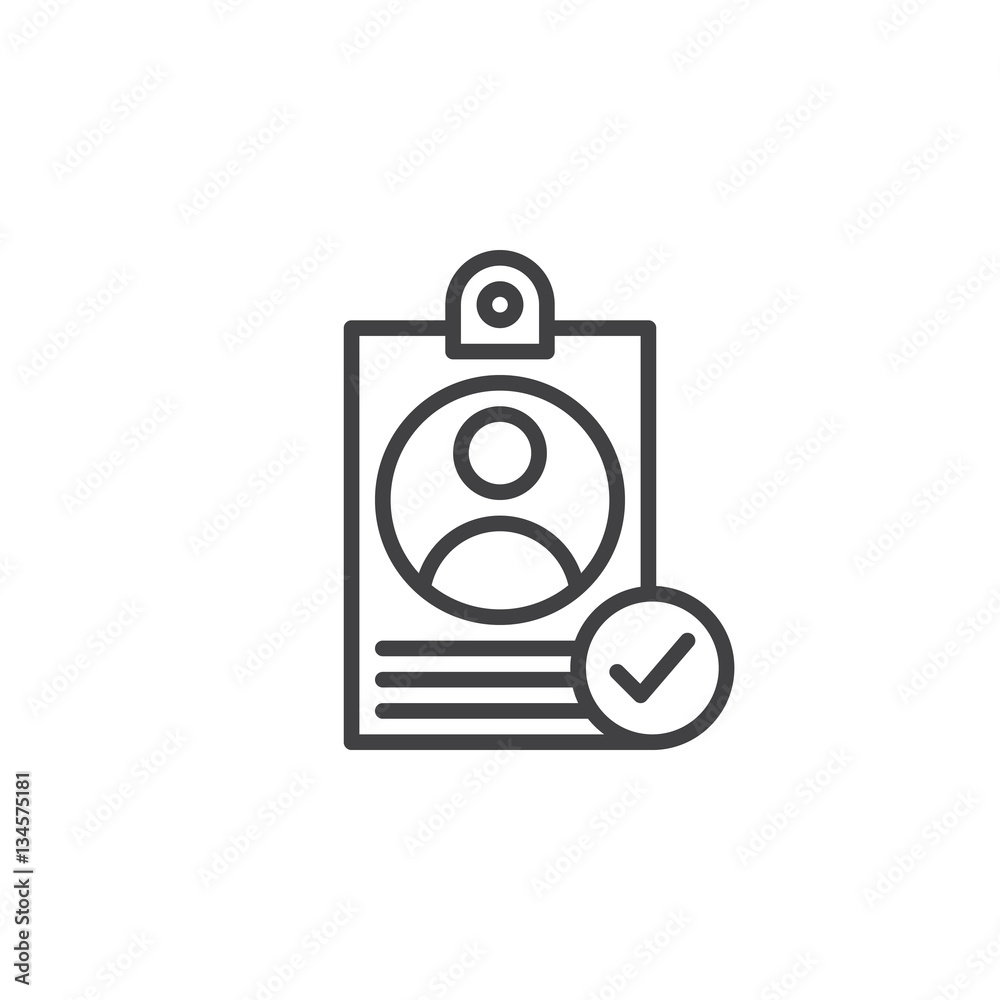 Personal badge with check mark line icon, outline vector sign, linear ...