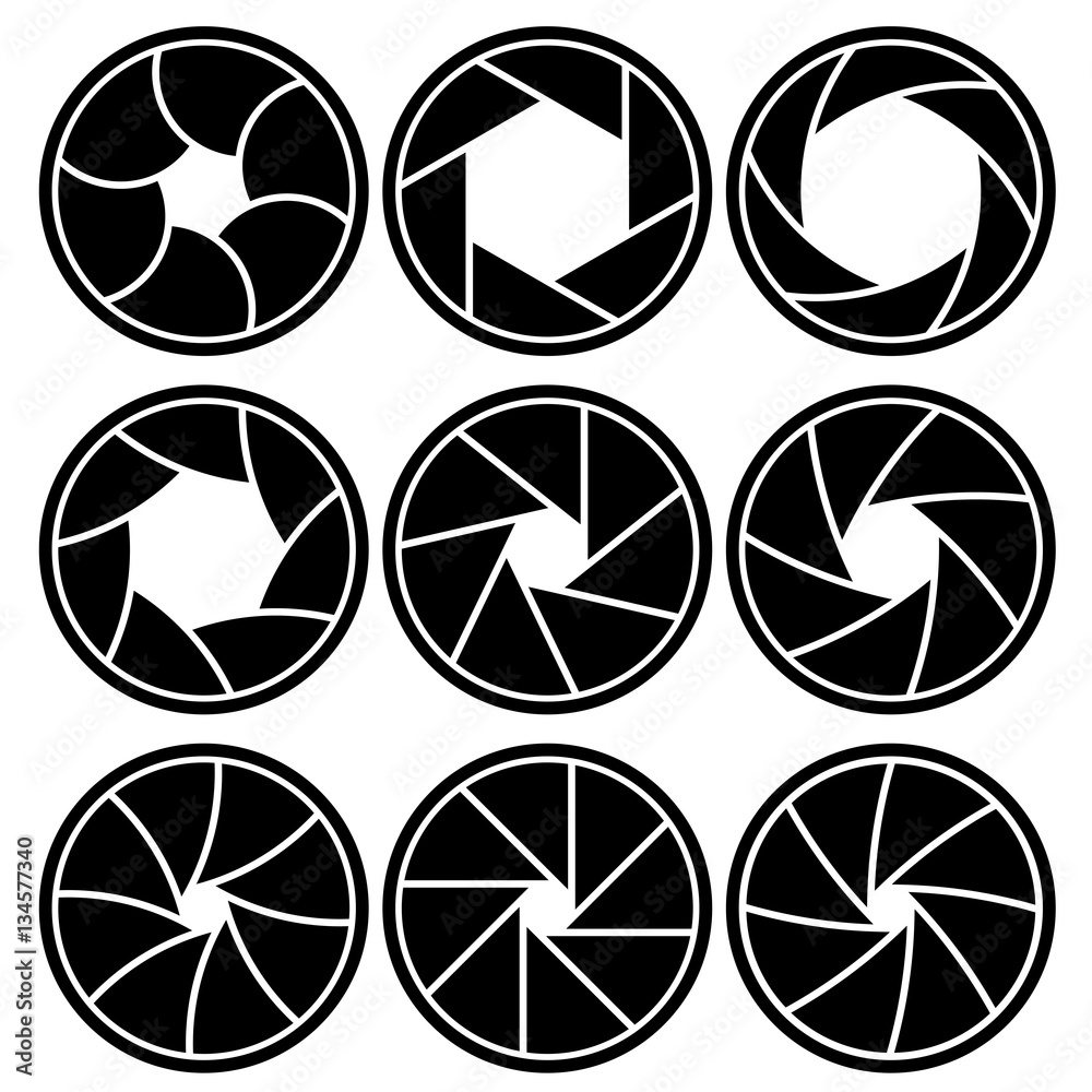 Lens aperture blades vector shapes isolated on white background. Stock ...