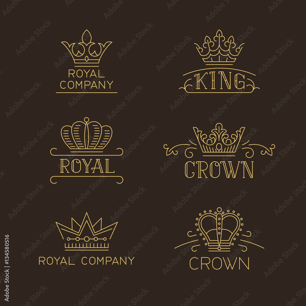 Crown logo set. Luxury signs in trendy outline style. Vector ...