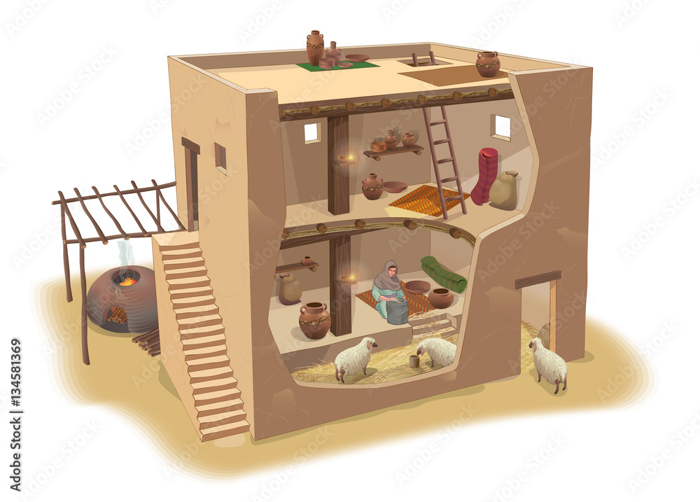 1st Century house of ancient people. Objects zhiznideyatelnosti device ...