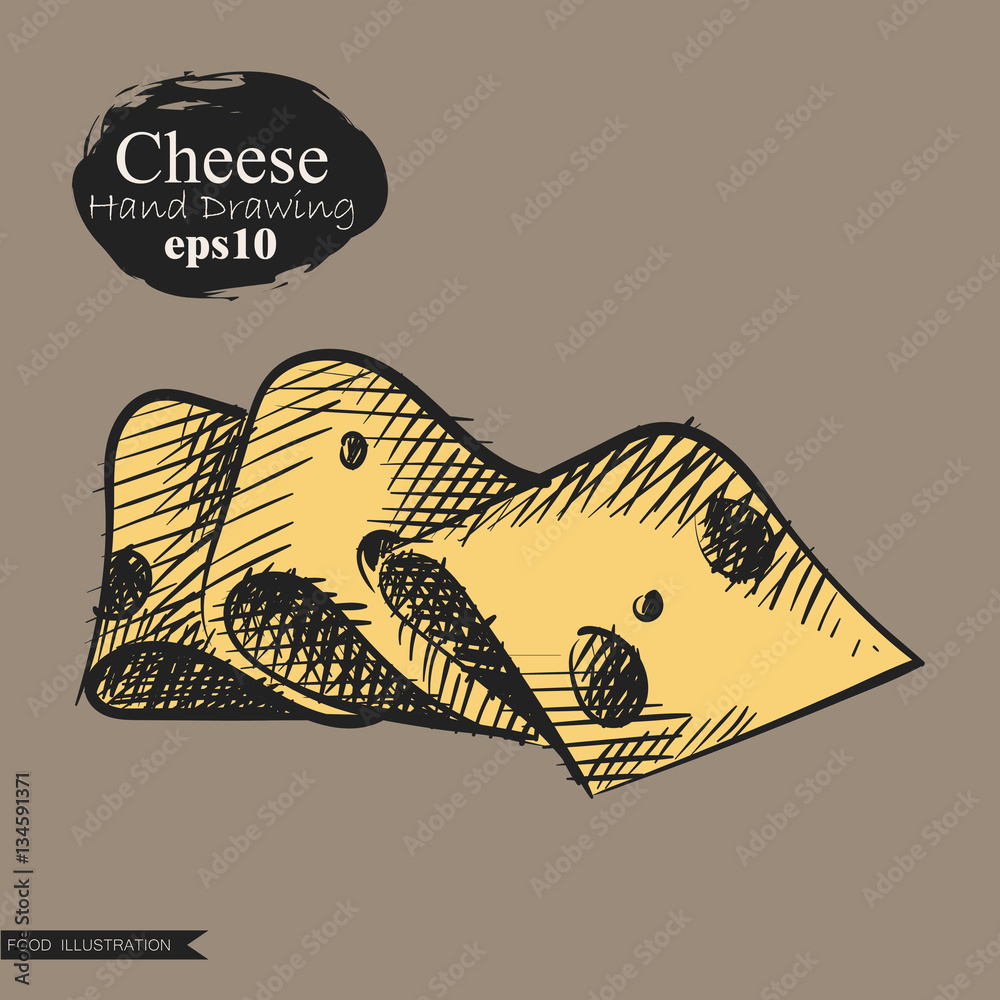 Graphic hand drawn cheese isolated on beige background. Cheese elements ...