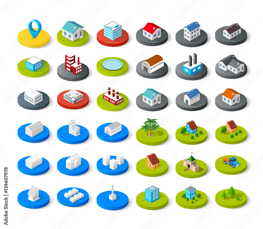 Isometric vector 3D icon city buildings for infographic concept set ...