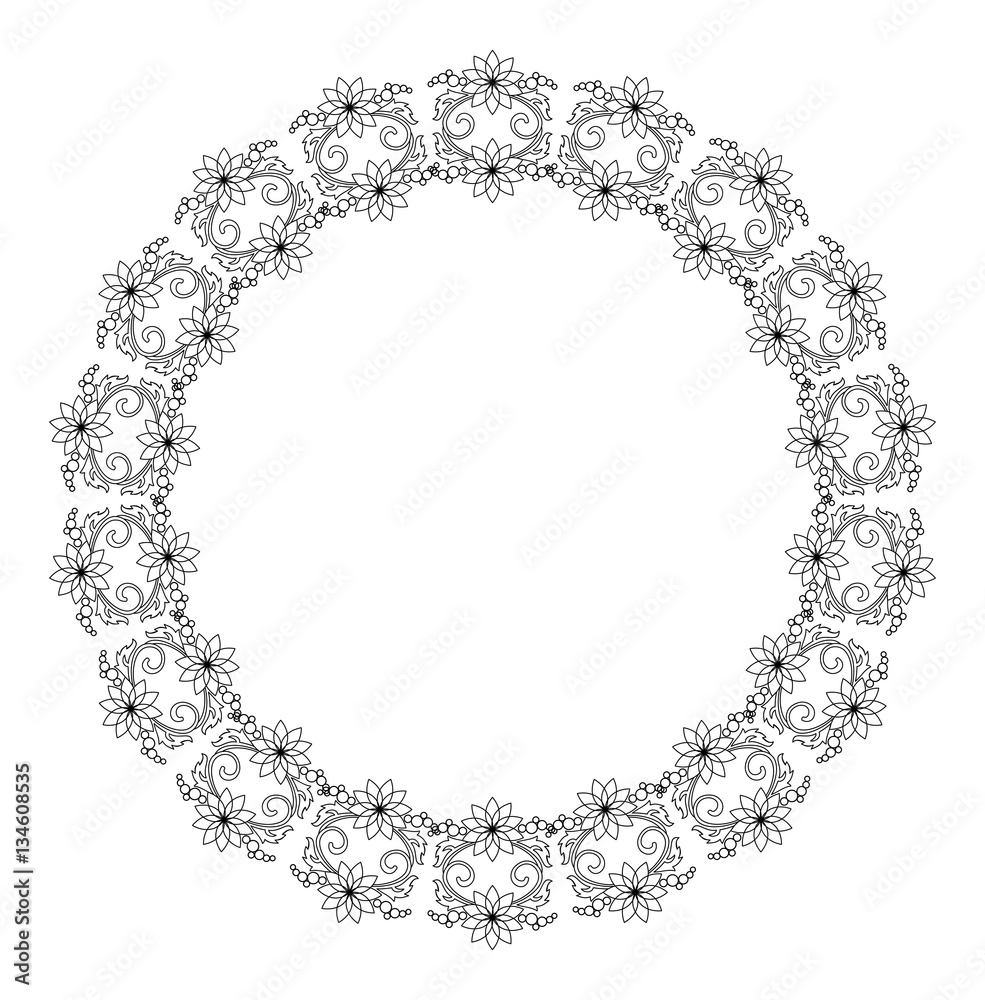 Elegant round frame with contours of flowers. Vector clip art Stock ...