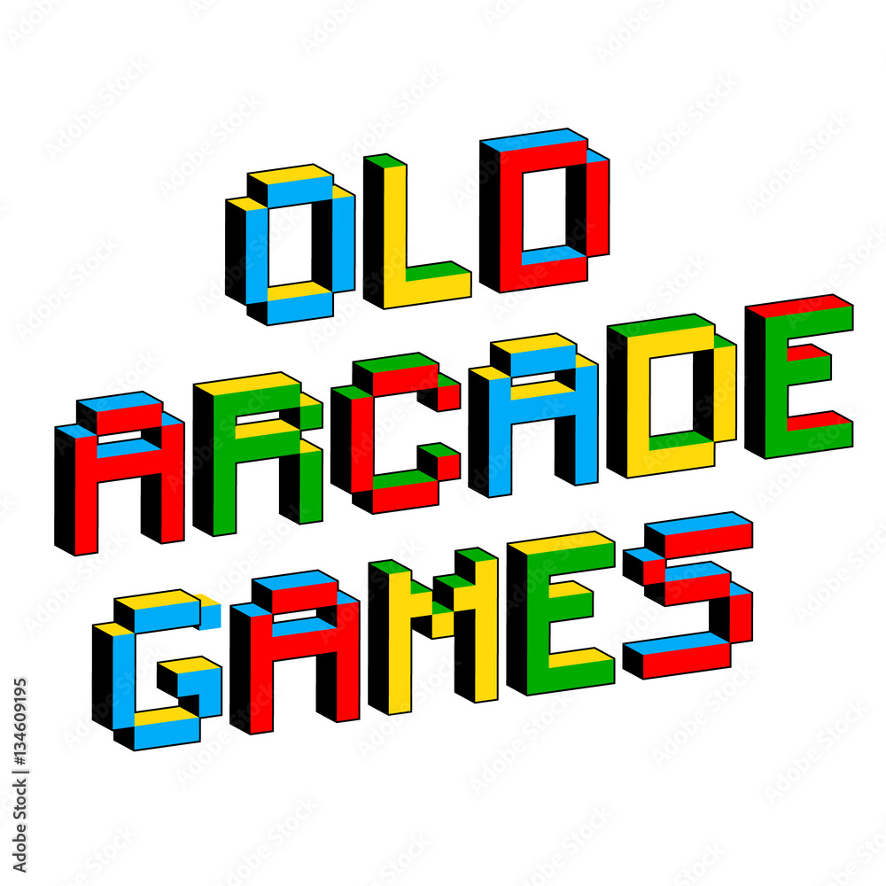 Vecteur Stock Old Arcade Games text in style of old 8-bit video games ...