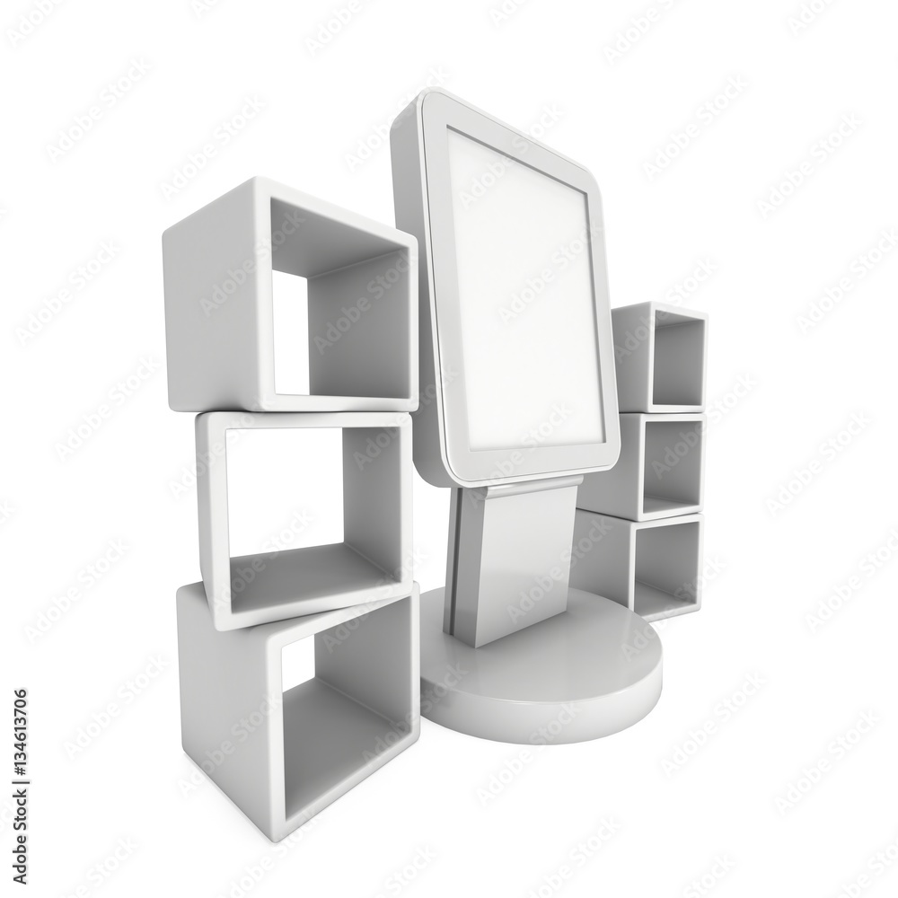 LCD Display Stand and product display boxes. Blank Trade Show Booth. 3d ...