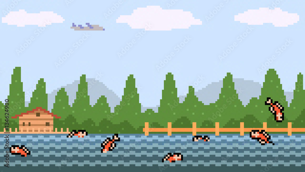 pixel art river rural Stock Illustration | Adobe Stock