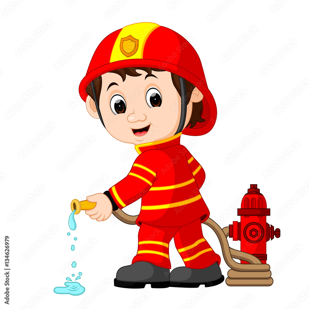 Cute fireman cartoon Stock Vector | Adobe Stock