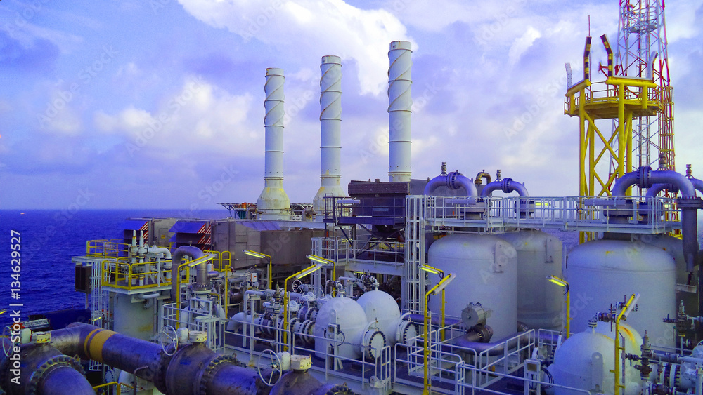 Process gas on the offshore oil and gas platform. Exhaust gas turbine ...