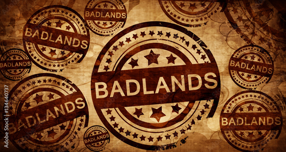 Badlands, vintage stamp on paper background Stock Illustration | Adobe ...