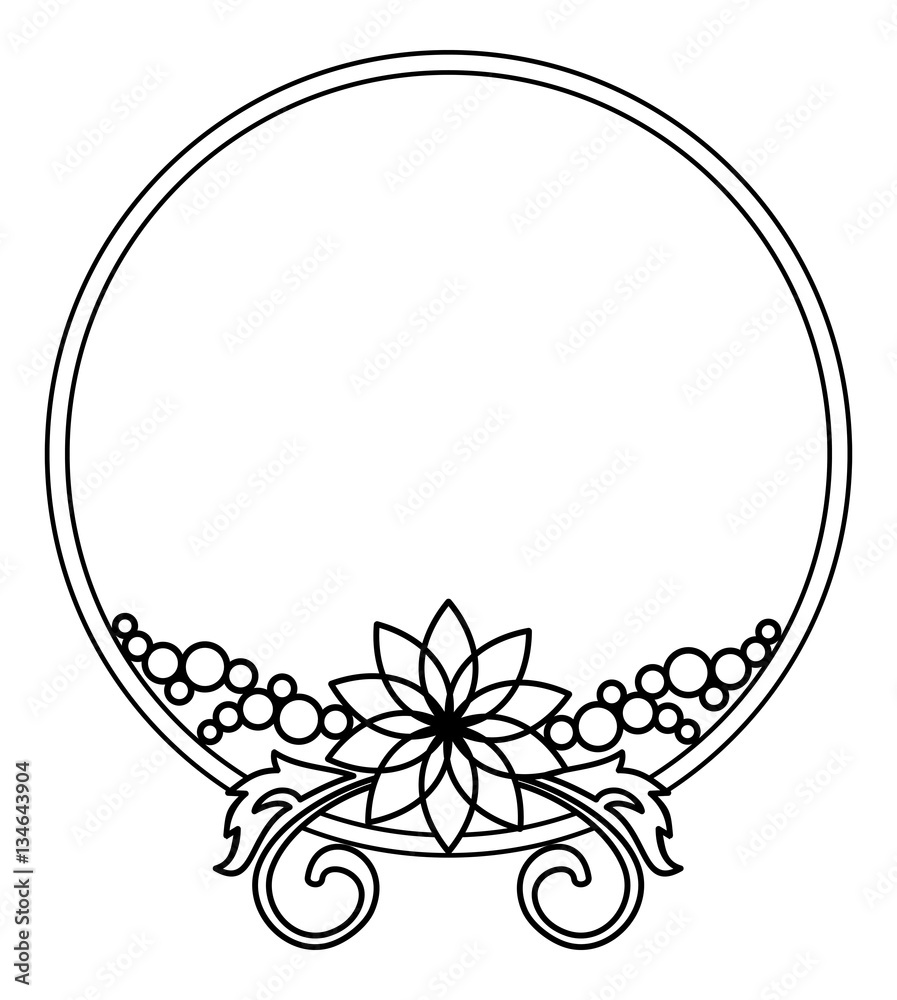 Elegant round frame with contours of flowers. Vector clip art. Stock ...