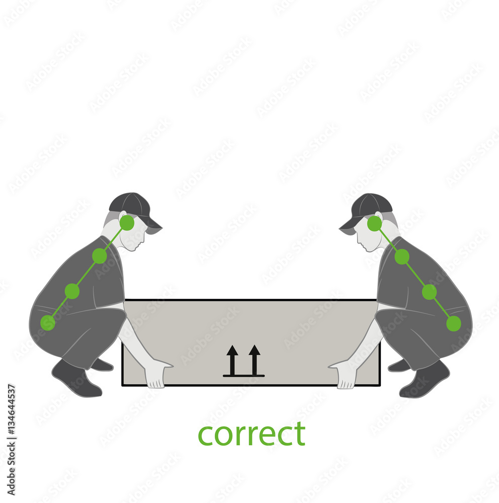 Correct posture to lift a heavy object safely. Health care vector ...