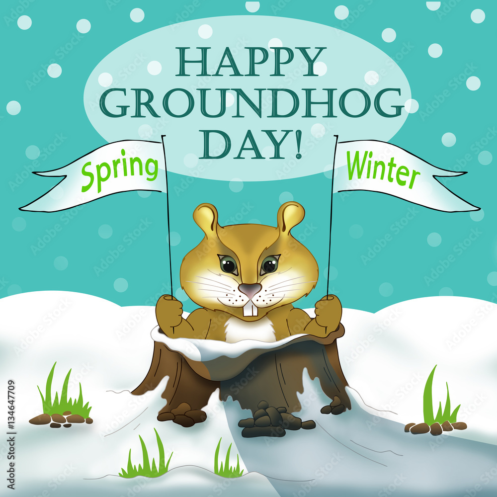 Brown groundhog. Cute hand drawn cartoon character. Symbol of coming ...