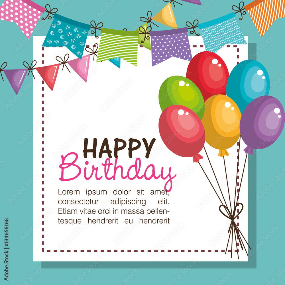 happy birthday party invitation with balloons air vector illustration ...