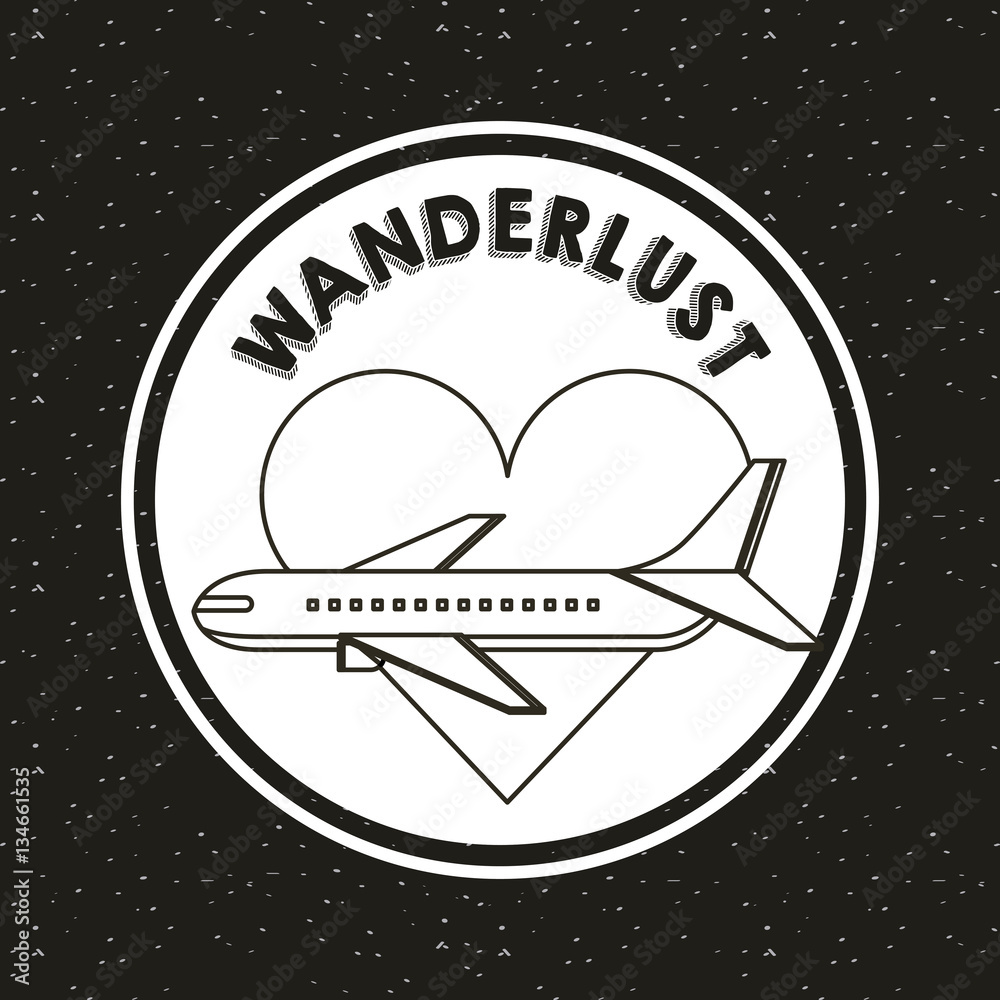 wanderlust card with heart and airplane icon. vector illustration Stock ...