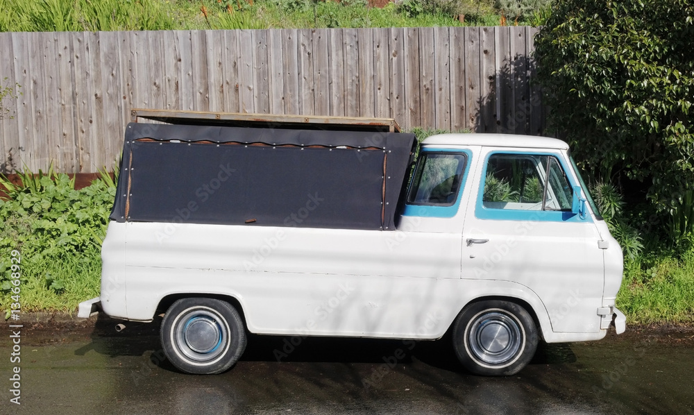 Classic early 1960s white van. Side view. Stock Photo | Adobe Stock