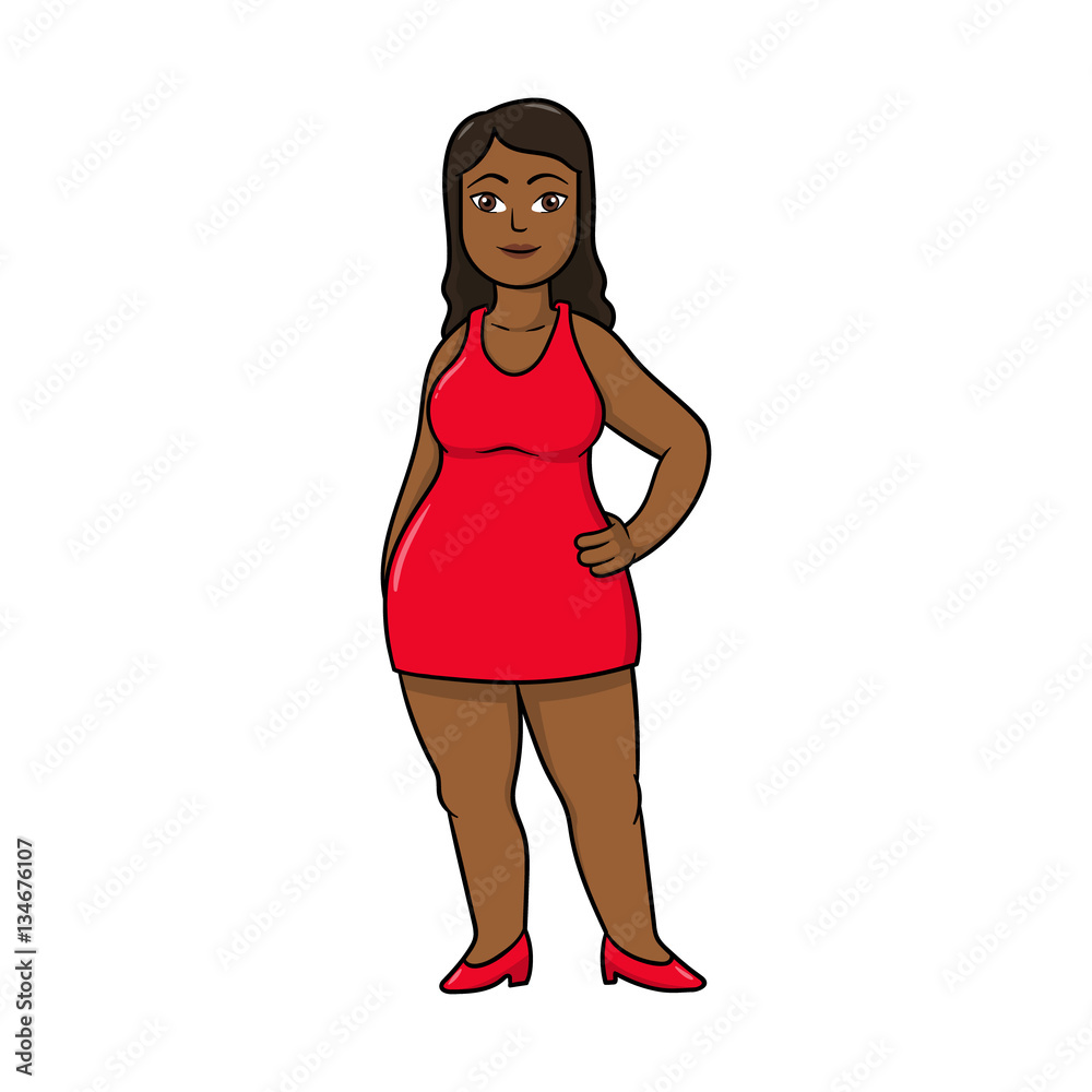 Cartoon Curvy Woman Wearing Red Dress Vector Illustration Stock Vector ...