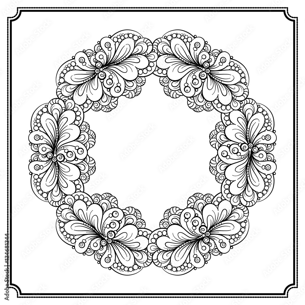 Vector round floral frame Stock Vector | Adobe Stock