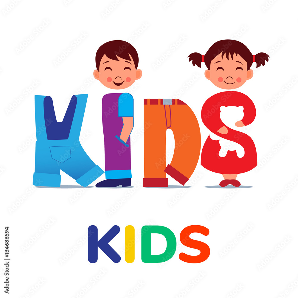 KIDS word like clothing. Logo for clothing shop. Vector illustra Stock ...