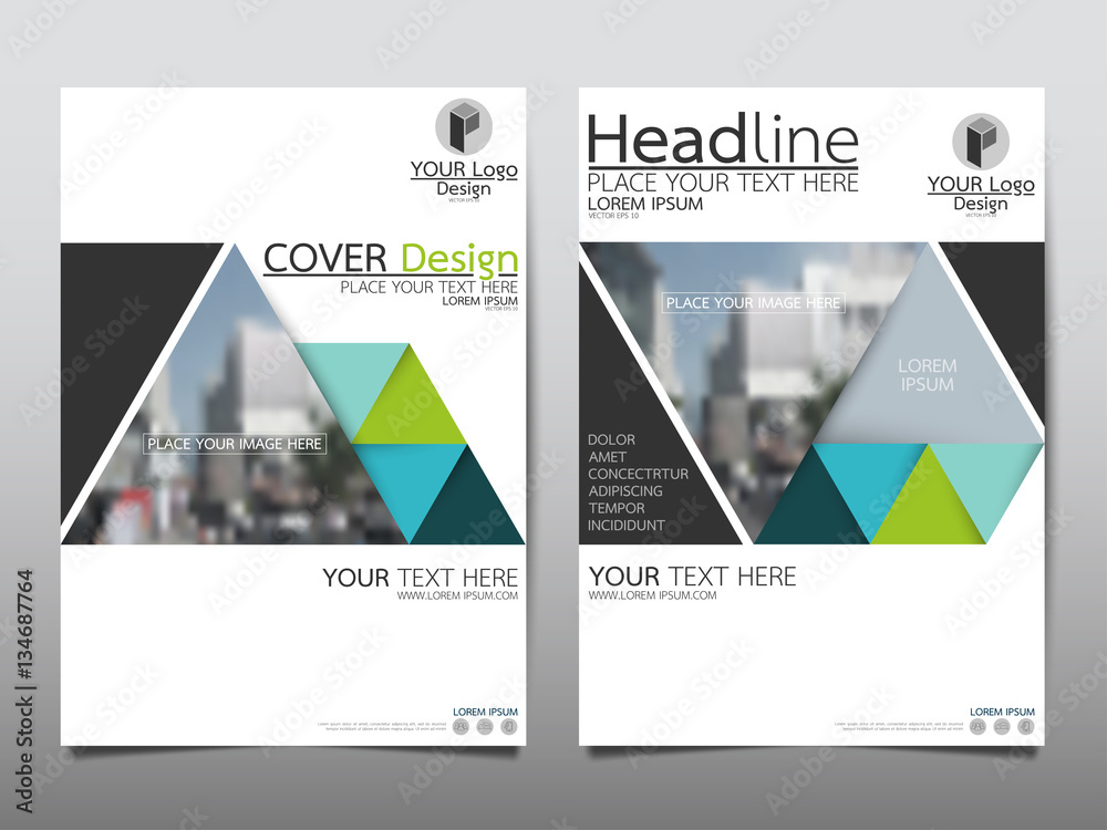 Blue and green triangle flyer cover business brochure vector design ...
