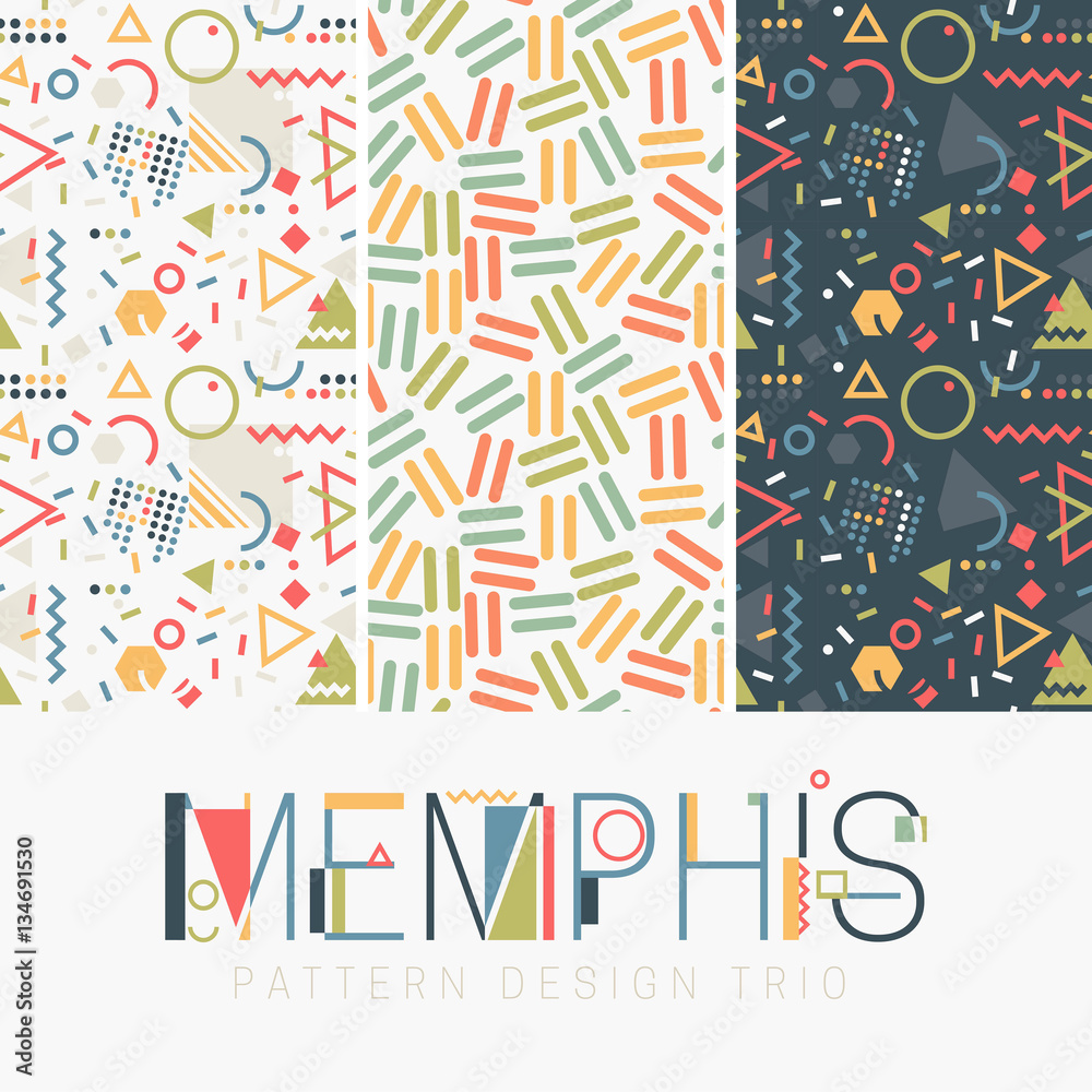 Seamless Memphis Design Pattern Set Stock Vector | Adobe Stock