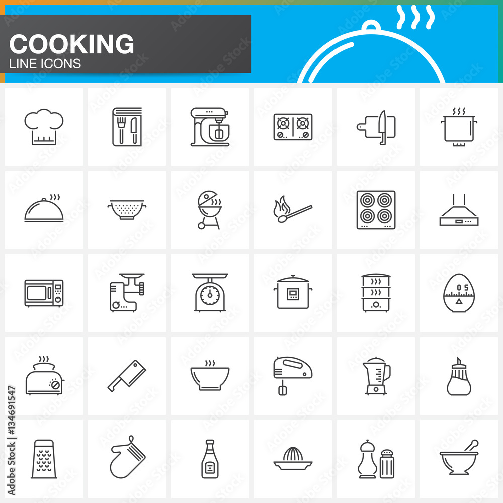 Cooking line icons set, outline vector symbol collection, linear ...