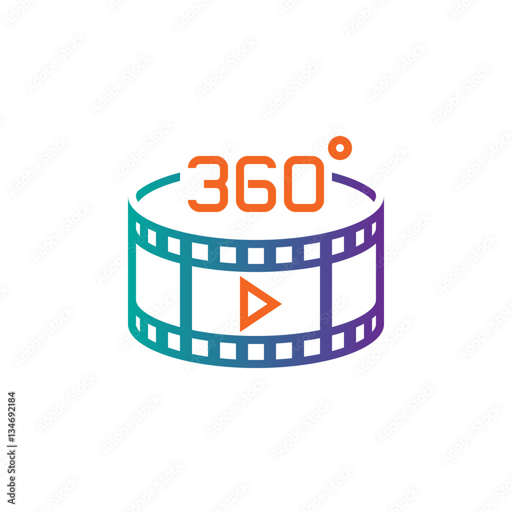 360 degree panoramic video sign. line icon, outline vector logo ...