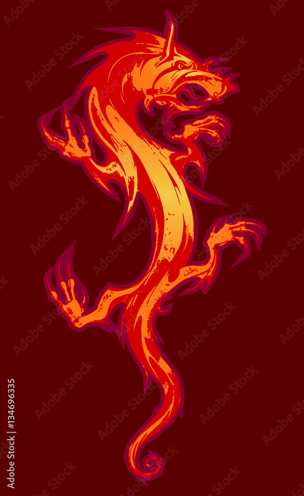 Dragon in Fire. Chinese Dragon Traditional Culture, vector illustration ...